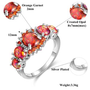 CiNily Rhodium Plated Created Orange Fire Opal Orange Garnet Women Jewelry Gemstone Ring Size 6