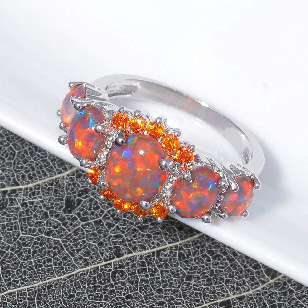 CiNily Rhodium Plated Created Orange Fire Opal Orange Garnet Women Jewelry Gemstone Ring Size 6