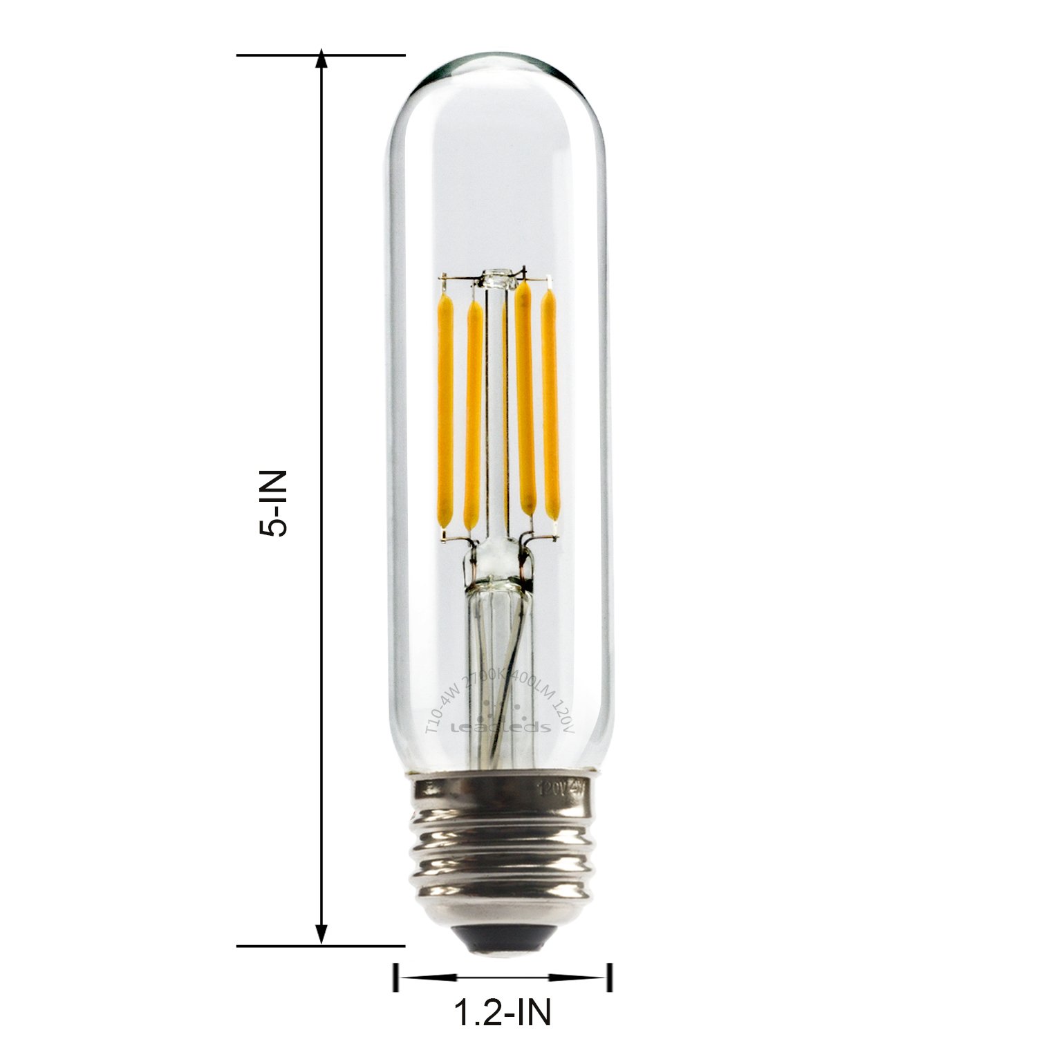 Leadleds 4W Tubular LED Bulb Edison Style COB LED Filament Bulb T10, Non Dimmable E26 Medium Base Lamp 40 Watt Incandescent Bulb Equivalent 2700K Neat Warm White, 3-Pack