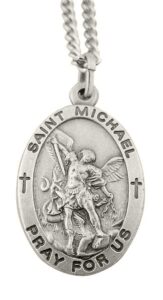 nickel silver oval catholic saint michael pray for us medal, 1 inch