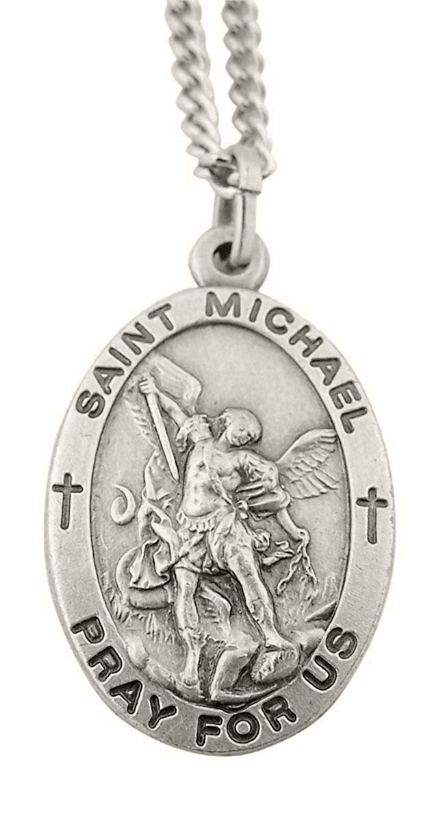 Nickel Silver Oval Catholic Saint Michael Pray for Us Medal, 1 Inch