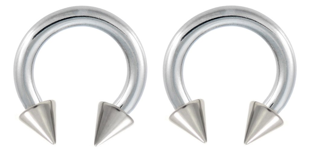 playful piercings Pair of Spike Gunmetal Silver Hypoallergenic 316L Stainless Surgical Steel Horseshoe Ring Lip, Belly, Nipple, Cartilage, Tragus, Septum, Earring Hoop - 10g, 3/8"