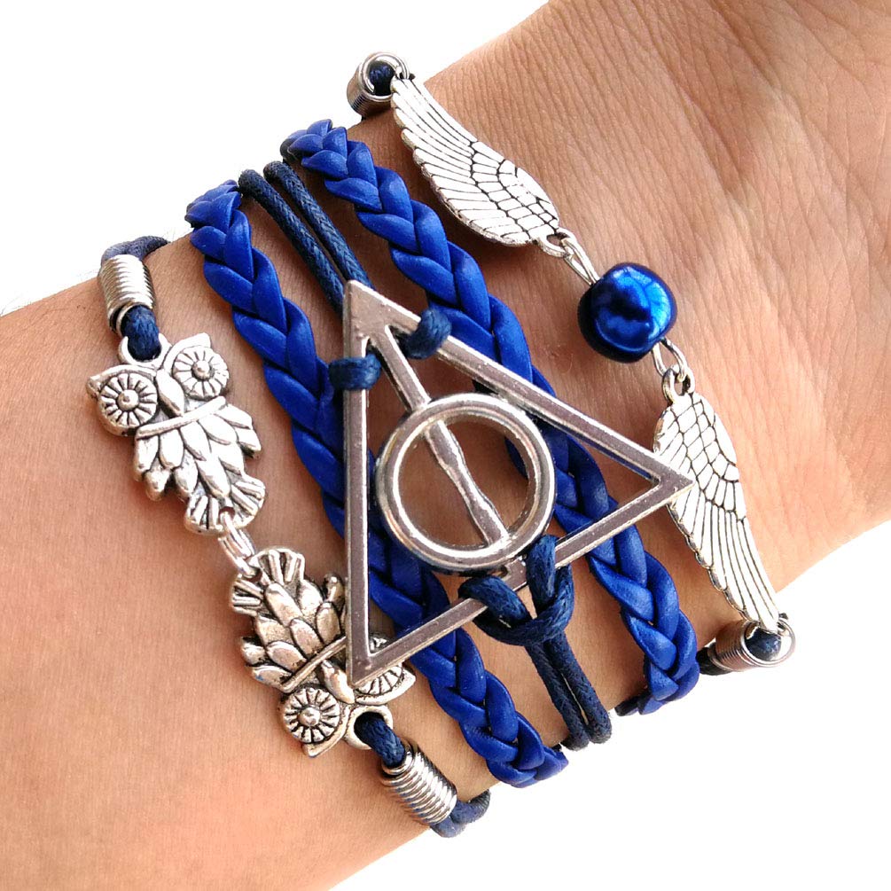 Handcrafted Harry Potter Bracelet,Jewelry Owl,Angel Wing Jewelry Blue Women Leather Bracelet