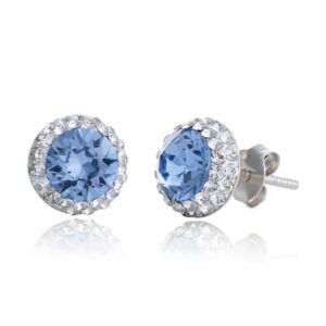 max + stone sterling silver crystal halo blue stud earrings