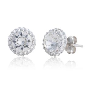 max + stone sterling silver crystal halo clear stud earrings