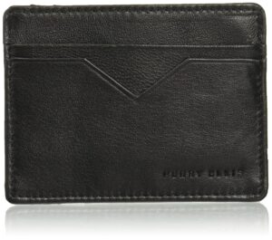 perry ellis men's perry ellis portfolio card holder with a sliver tone logo, black, one size