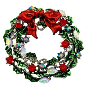 selovo silver tone wreath green red austrian crystal round brooch pin