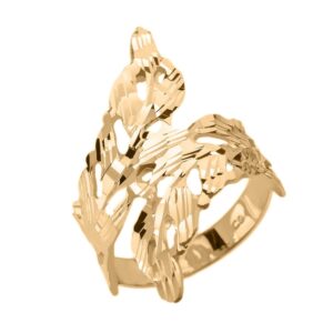 modern contemporary rings double laurel wreath leaf ring in fine 10k yellow gold (size 14.75)