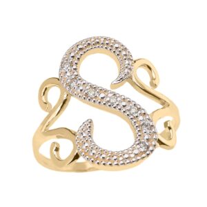 initial rings 14k yellow gold modern cursive 's diamond (size 7)