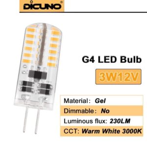 DiCUNO G4 3W LED Warm White Light Lamps AC/DC 12V Non-dimmable Equivalent to 20W~25W T3 Halogen Track Bulb Replacement LED Bulbs 10 Pack