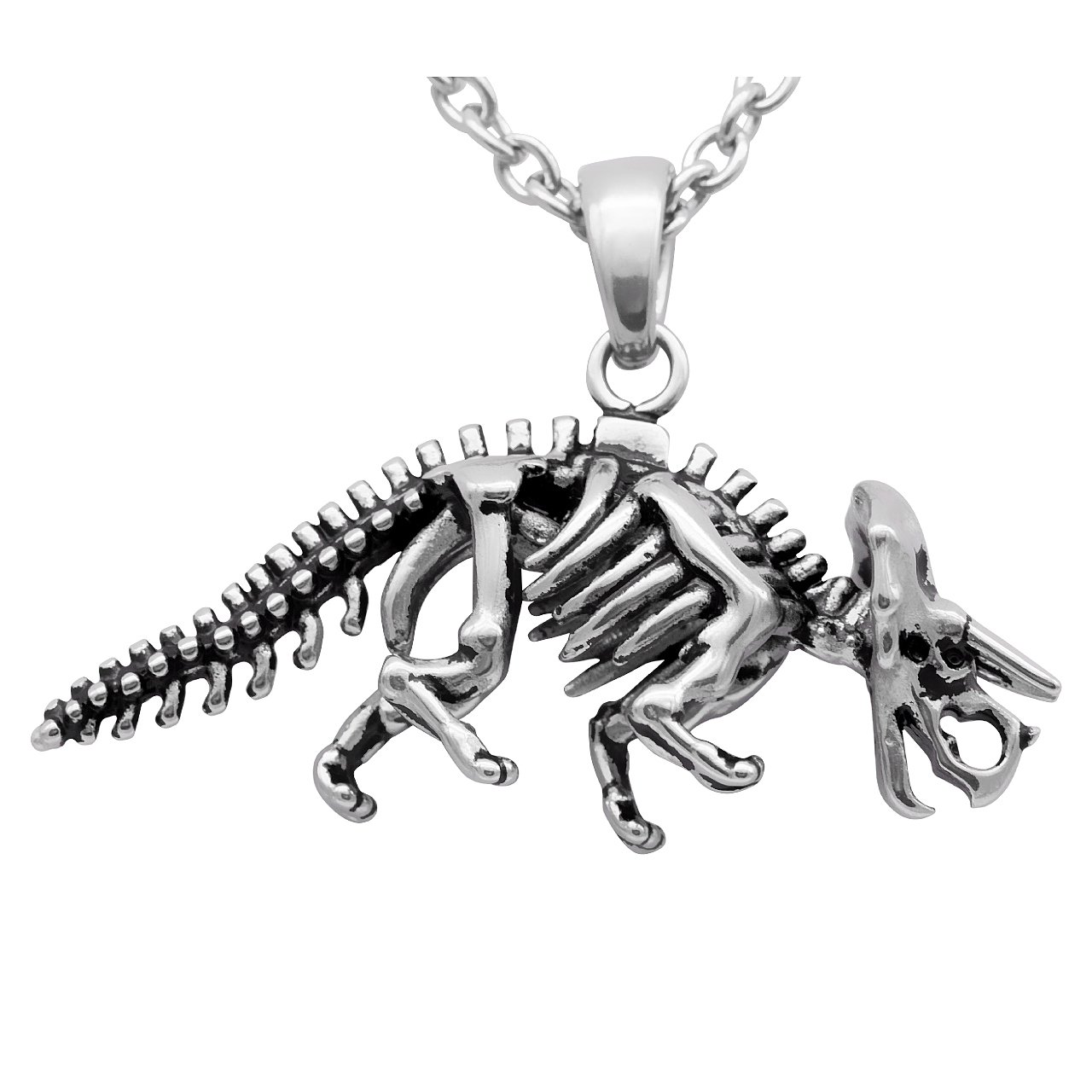 Controse Dinosaur Necklace Triceratops Skeleton Pendant - 316L Stainless Steel