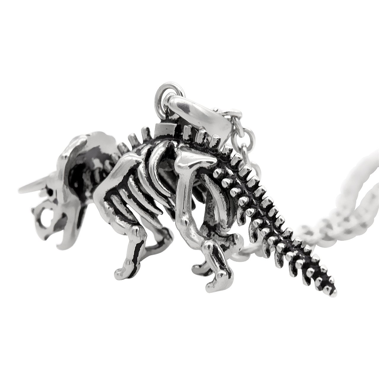 Controse Dinosaur Necklace Triceratops Skeleton Pendant - 316L Stainless Steel