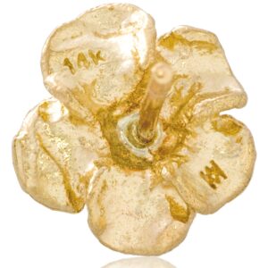 Solid 14K Yellow Gold Rose Flower Stud Earrings Handcrafted style 3/8 inch with Post and Friction Back | 2.0g