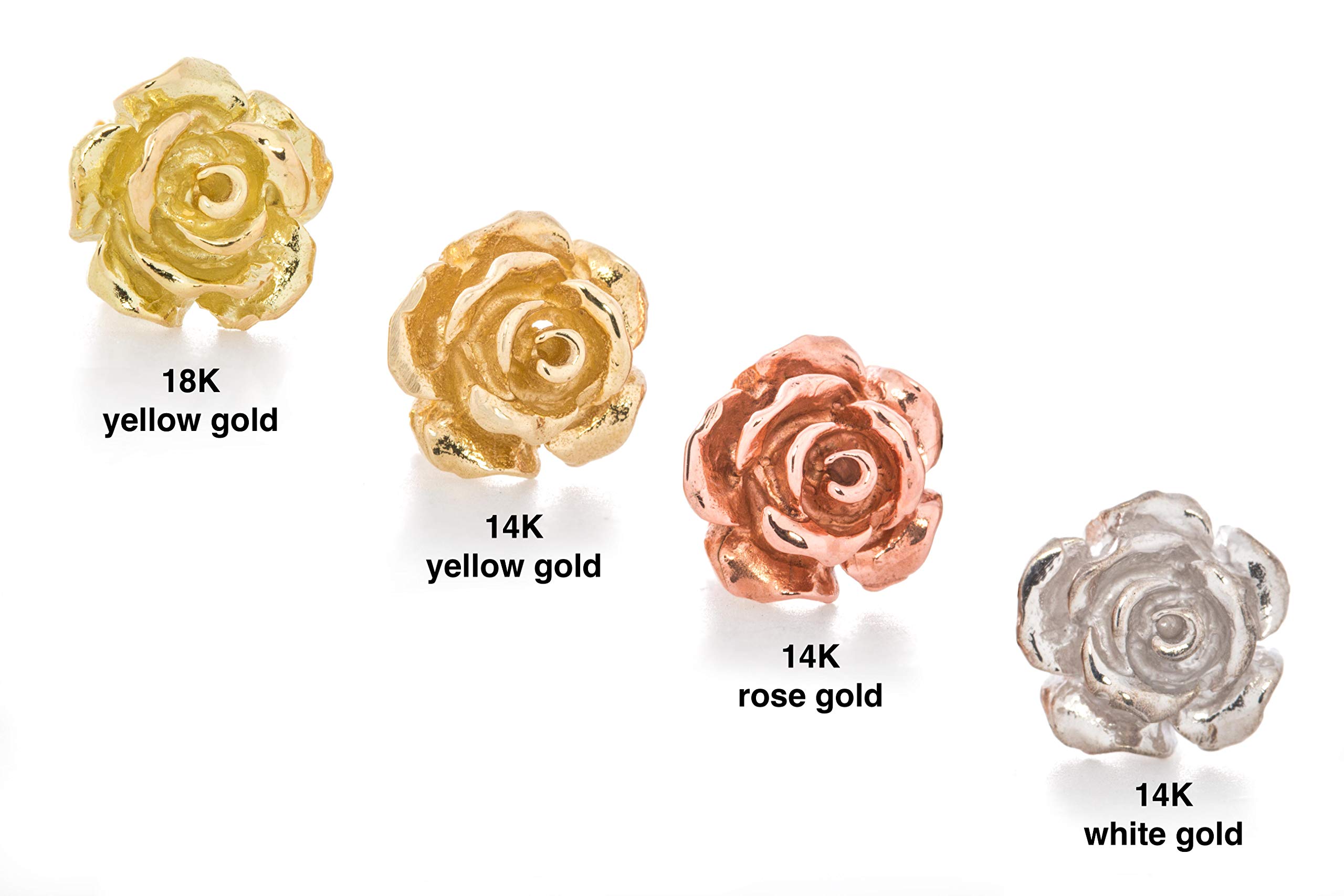 Solid 14K Yellow Gold Rose Flower Stud Earrings Handcrafted style 3/8 inch with Post and Friction Back | 2.0g