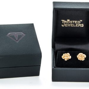 Solid 14K Yellow Gold Rose Flower Stud Earrings Handcrafted style 3/8 inch with Post and Friction Back | 2.0g