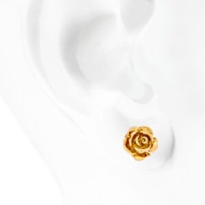 Solid 14K Yellow Gold Rose Flower Stud Earrings Handcrafted style 3/8 inch with Post and Friction Back | 2.0g