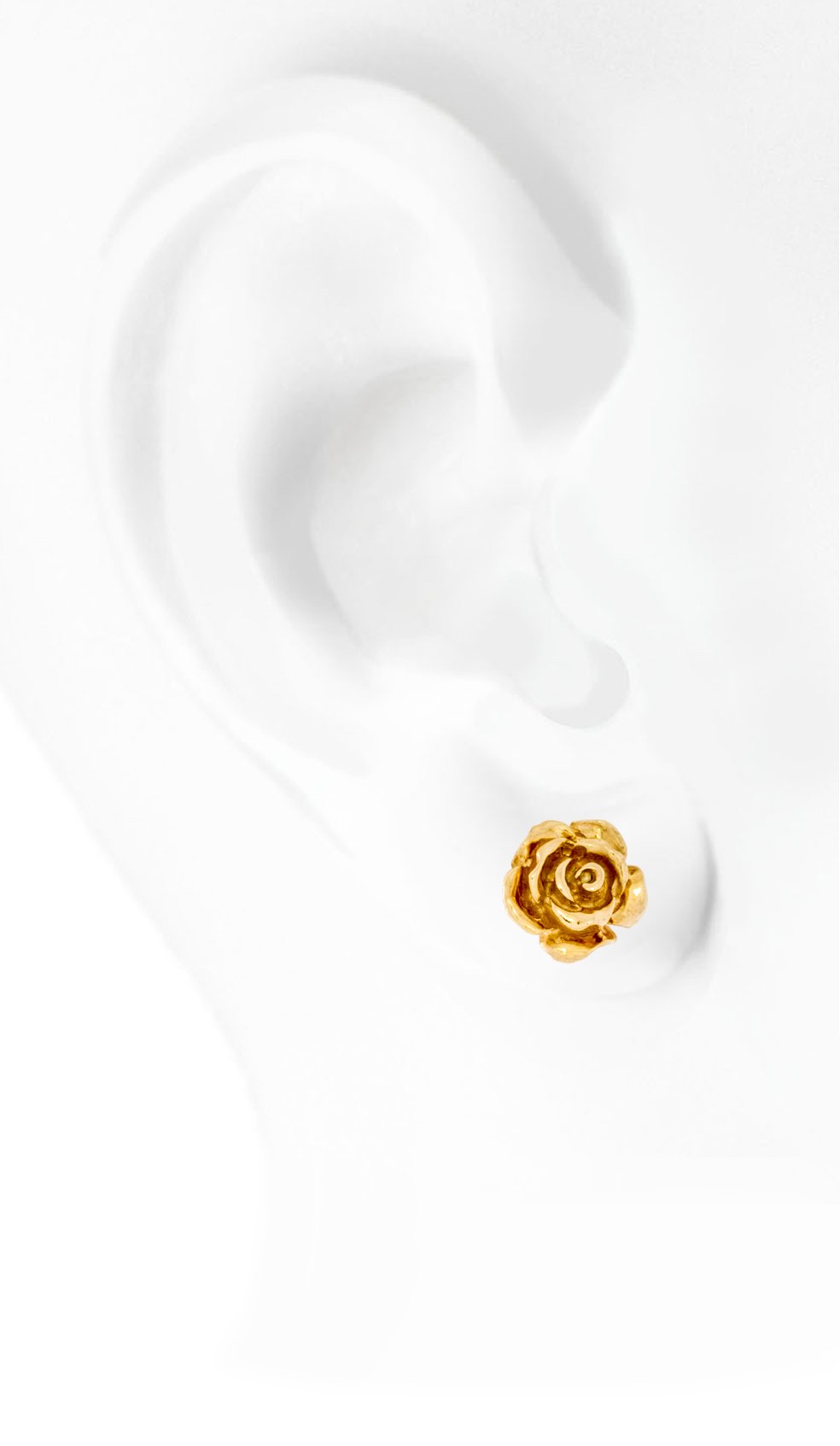 Solid 14K Yellow Gold Rose Flower Stud Earrings Handcrafted style 3/8 inch with Post and Friction Back | 2.0g