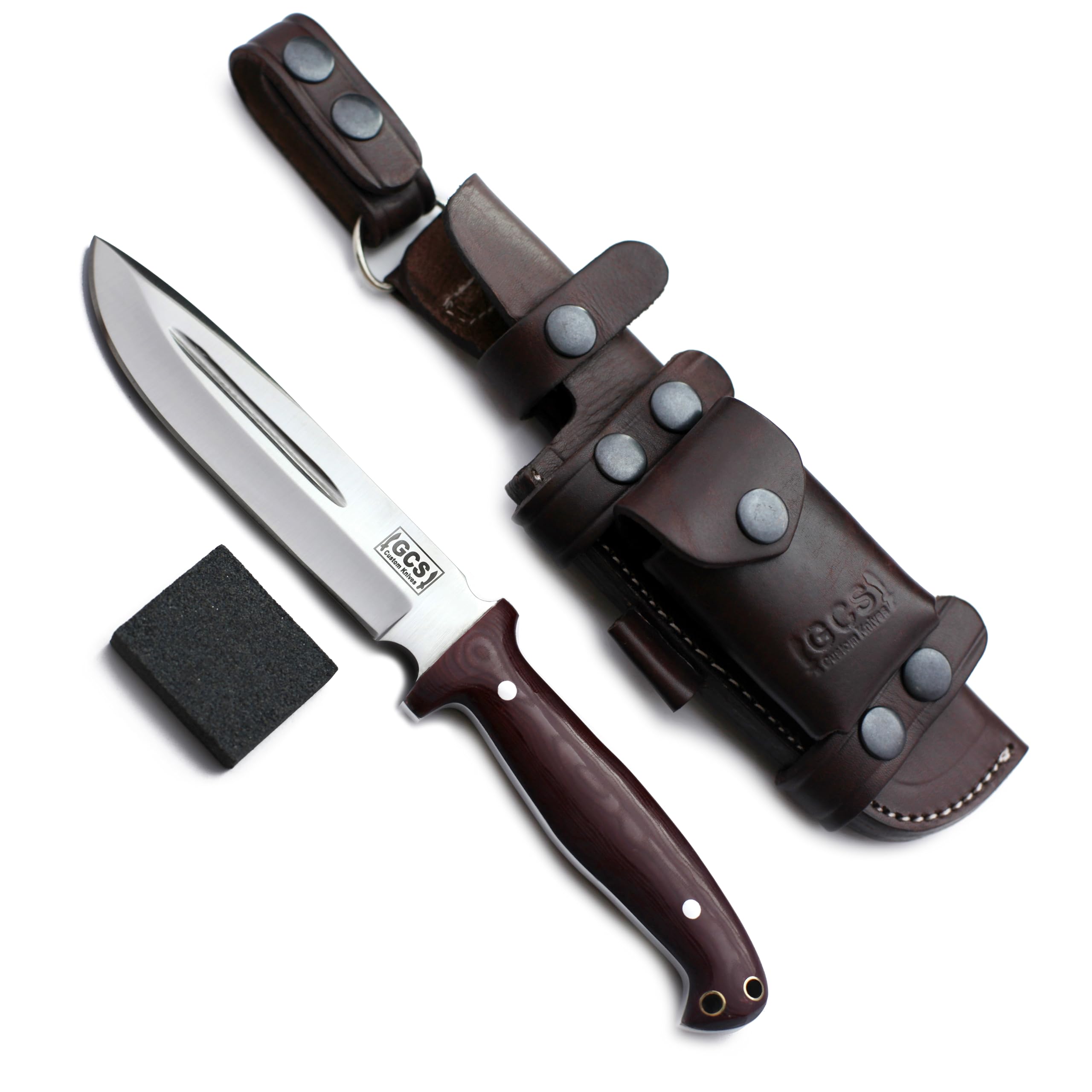 GCS Handmade Micarta Handle D2 Tool Steel Tactical Hunting Knife with leather sheath Full tang blade designed for Hunting & EDC GCS 155