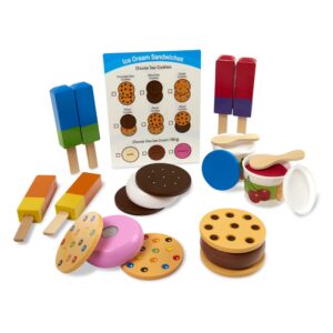 melissa & doug wooden frozen treats ice cream play set (24 pcs) - play food and accessories food toys for toddlers and kids 3+