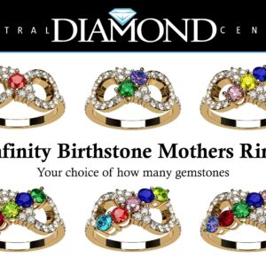 Central Diamond Center Infinity Mothers Ring with 1 to 6 Simulated Birthstones - 10k Yellow - Size 7