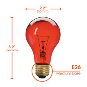 Xtricity A19 Incandescent Colored Light Bulb, 60W, E26 Medium Base, 130V, Red (2 Pack)