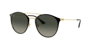 ray-ban rb3546 round sunglasses, black on gold/light grey gradient dark grey, 52 mm