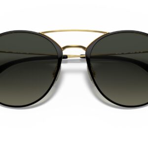 Ray-Ban RB3546 Round Sunglasses, Black On Gold/Light Grey Gradient Dark Grey, 52 mm