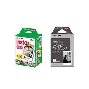 fujifilm instax mini instant film 2-pack bundle set , twin pack film ( 20 ) + film monochrome ( 10 ) for mini 90 8 70 7s 50s 25 300 camera sp-1 printer