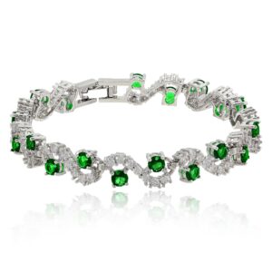 crystalline azuria tennis bracelet with green simulated emerald zirconia crystals 18k white gold plated for women