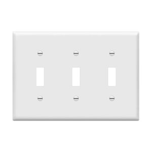 enerlites triple light switch wall plate, gloss finish, standard size 3-gang 4.50" x 6.38", unbreakable polycarbonate thermoplastic, 8813-w, white