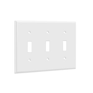 ENERLITES Triple Light Switch Wall Plate, Gloss Finish, Standard Size 3-Gang 4.50" x 6.38", Unbreakable Polycarbonate Thermoplastic, 8813-W, White