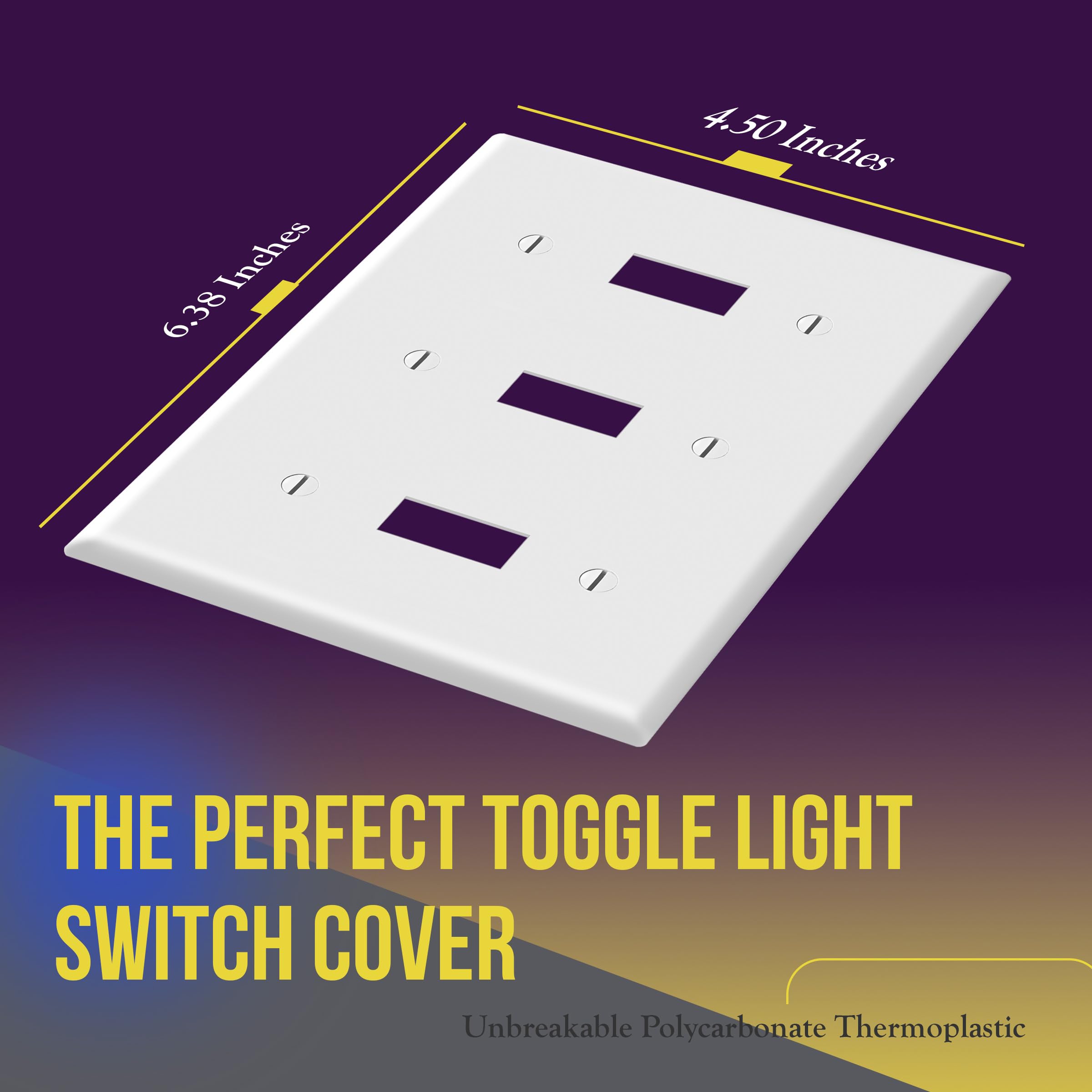 ENERLITES Triple Light Switch Wall Plate, Gloss Finish, Standard Size 3-Gang 4.50" x 6.38", Unbreakable Polycarbonate Thermoplastic, 8813-W, White