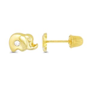 14k yellow gold high polished mini elephant hat screw back stud earring