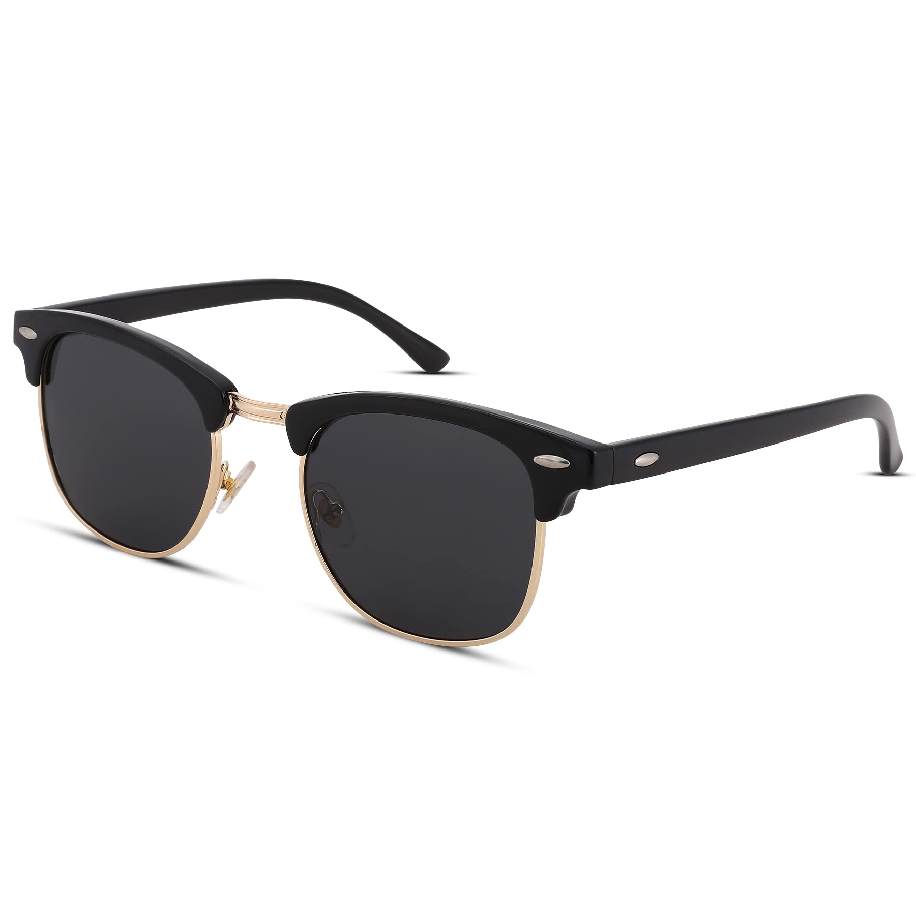 Pro Acme Classic Semi Rimless Polarized Sunglasses with Metal Rivets (Black/Gold Rimmed)