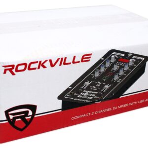 Rockville 2 Channel DJ Mixer with USB, Cue Monitor, Talkover, 4 Line Inputs (RDJ2)