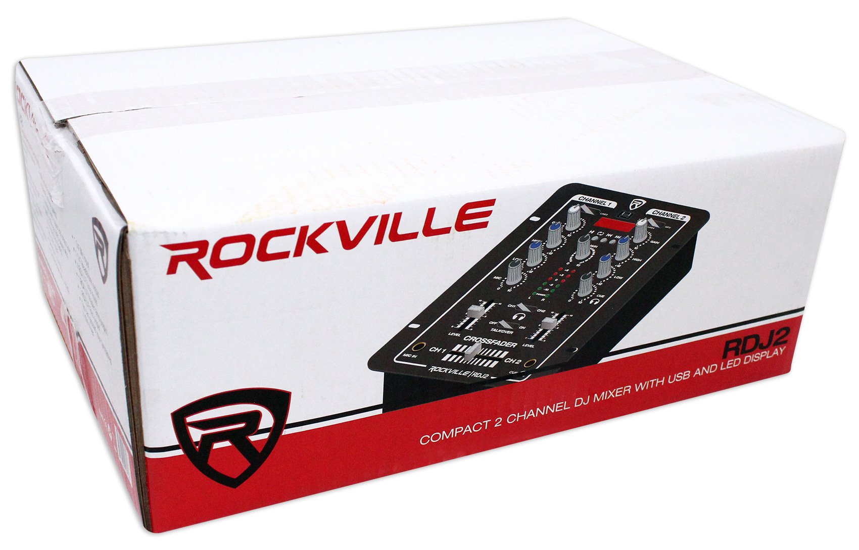 Rockville 2 Channel DJ Mixer with USB, Cue Monitor, Talkover, 4 Line Inputs (RDJ2)