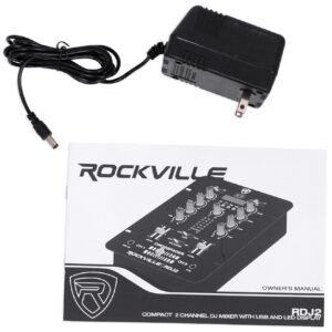 Rockville 2 Channel DJ Mixer with USB, Cue Monitor, Talkover, 4 Line Inputs (RDJ2)