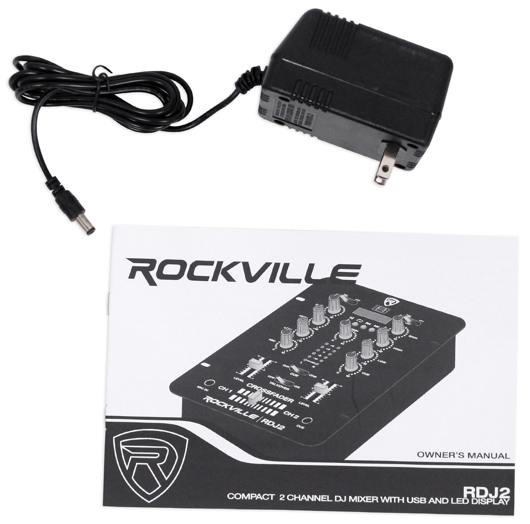 Rockville 2 Channel DJ Mixer with USB, Cue Monitor, Talkover, 4 Line Inputs (RDJ2)