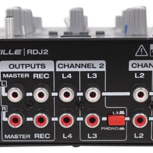 Rockville 2 Channel DJ Mixer with USB, Cue Monitor, Talkover, 4 Line Inputs (RDJ2)