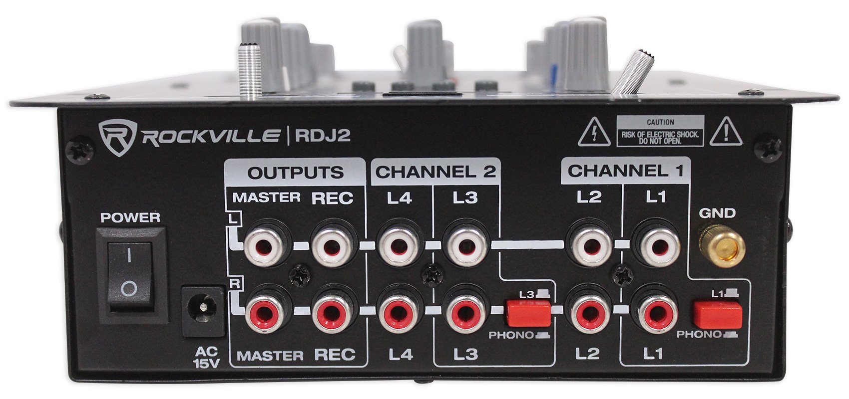 Rockville 2 Channel DJ Mixer with USB, Cue Monitor, Talkover, 4 Line Inputs (RDJ2)