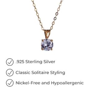 Amazon Essentials Yellow Gold Plated Sterling Silver Cubic Zirconia Round Cut Solitaire Pendant Necklace (8mm), 18" (previously Amazon Collection)