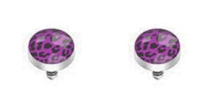 pierce me leopard print dome dermal top internally threaded print inlayed design 14g (2pcs purple)