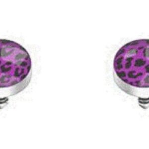 PIERCE ME Leopard Print Dome Dermal Top Internally Threaded Print Inlayed Design 14G (2pcs Purple)