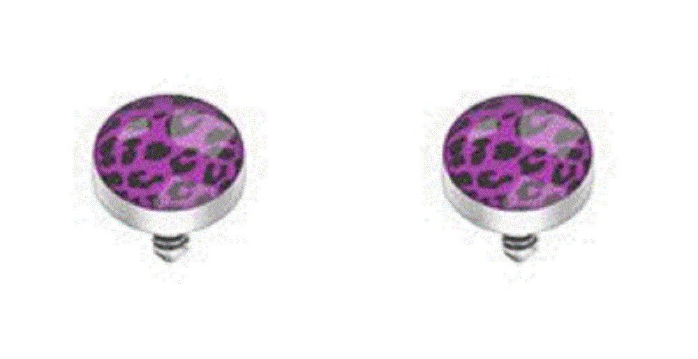 PIERCE ME Leopard Print Dome Dermal Top Internally Threaded Print Inlayed Design 14G (2pcs Purple)