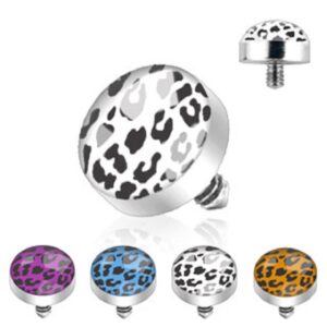 PIERCE ME Leopard Print Dome Dermal Top Internally Threaded Print Inlayed Design 14G (2pcs Purple)