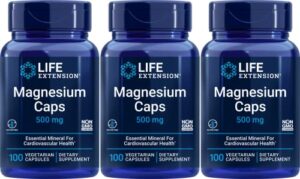 Life Extension Magnesium Vegetarian Capsules, 500 mg, 100 Count x 3