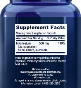 Life Extension Magnesium Vegetarian Capsules, 500 mg, 100 Count x 3