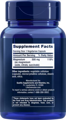 Life Extension Magnesium Vegetarian Capsules, 500 mg, 100 Count x 3