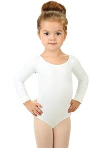 elowel girls' team basics long sleeve leotard white (size 2-4)