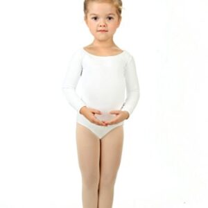 Elowel Girls' Team Basics Long Sleeve Leotard White (size 2-4)